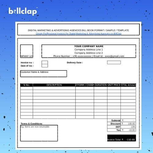 Download Digital Marketing & Advertising Agencies bill book format for ...