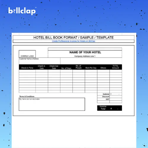 Download Hotel bill book format for Free in PDF/Excel