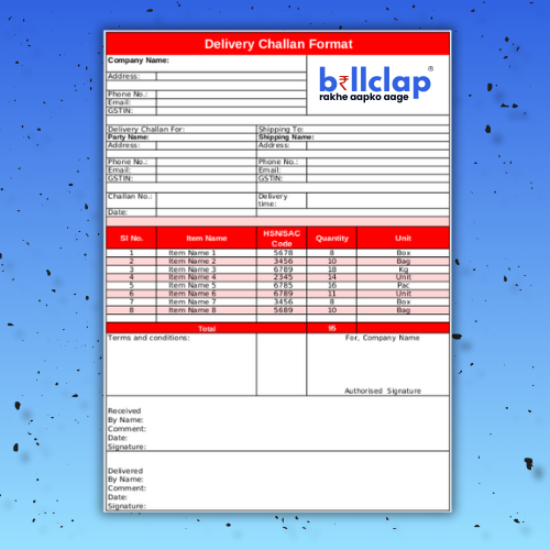 Download delivery challan format for Free Invoice in PDF/Excel | BillClap